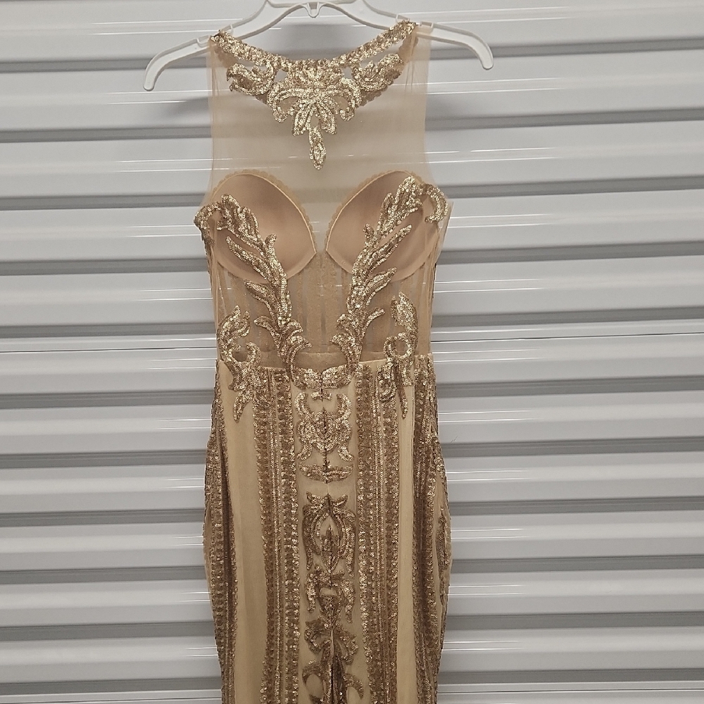 Crystal Design Gold Champagne Sequin Prom Formal Gown… - Gem